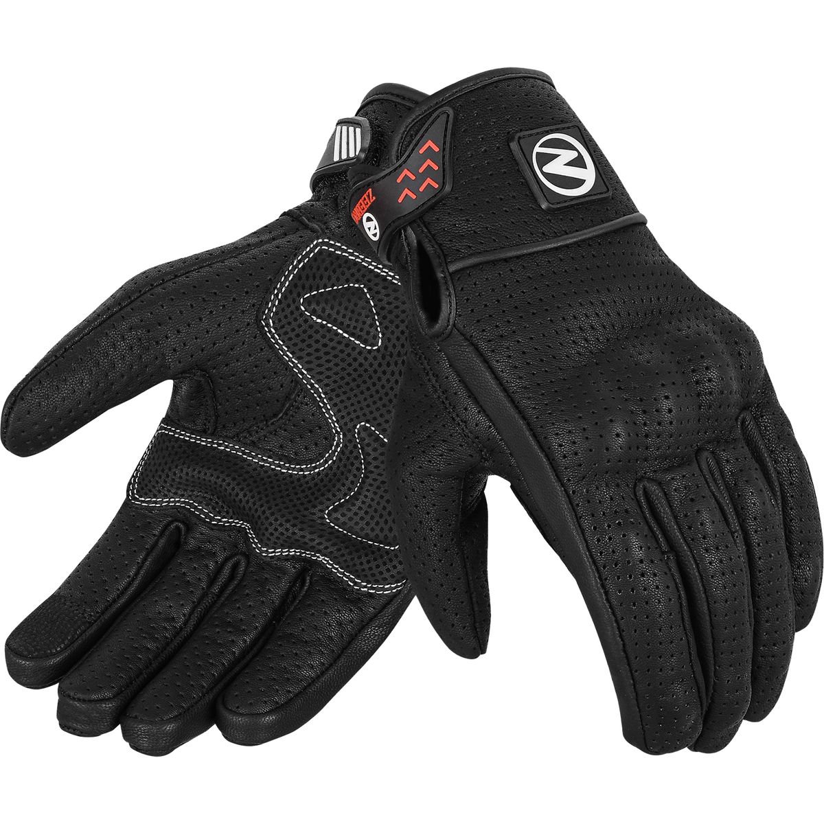 ZeeMen's DG–33 White-Threaded Perforated Black Armor Leather Gloves ...